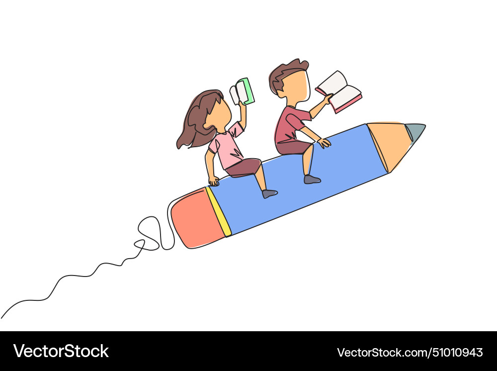 Single continuous line drawing the kids rides Vector Image