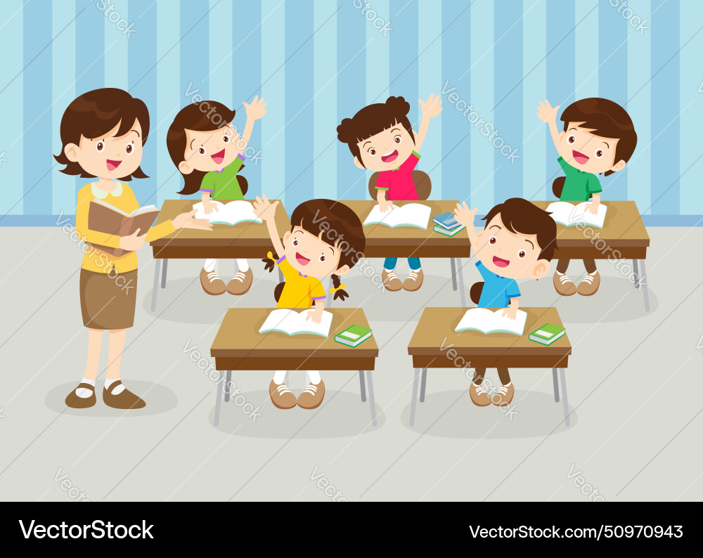 Students and teacher in classroom Royalty Free Vector Image