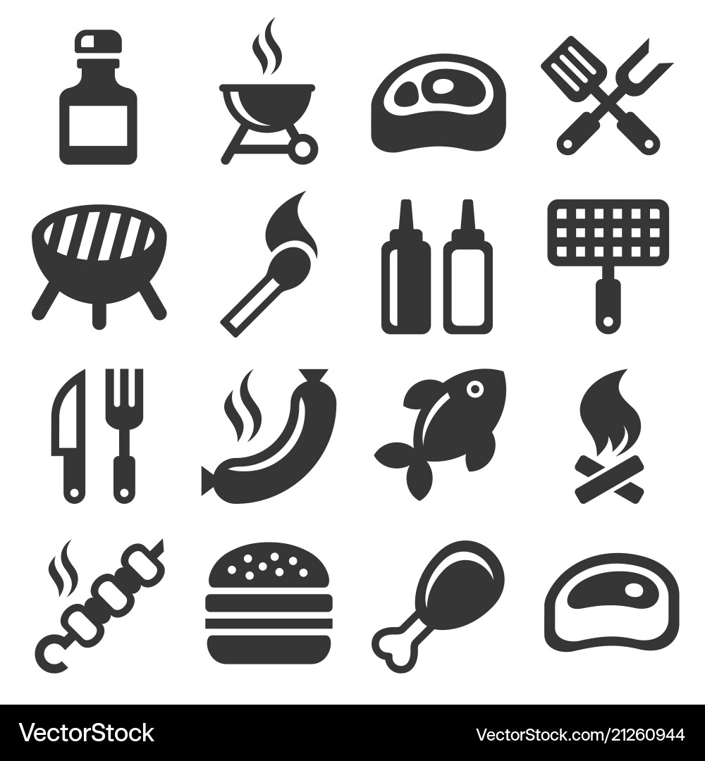 Bbq and grilling icons set Royalty Free Vector Image