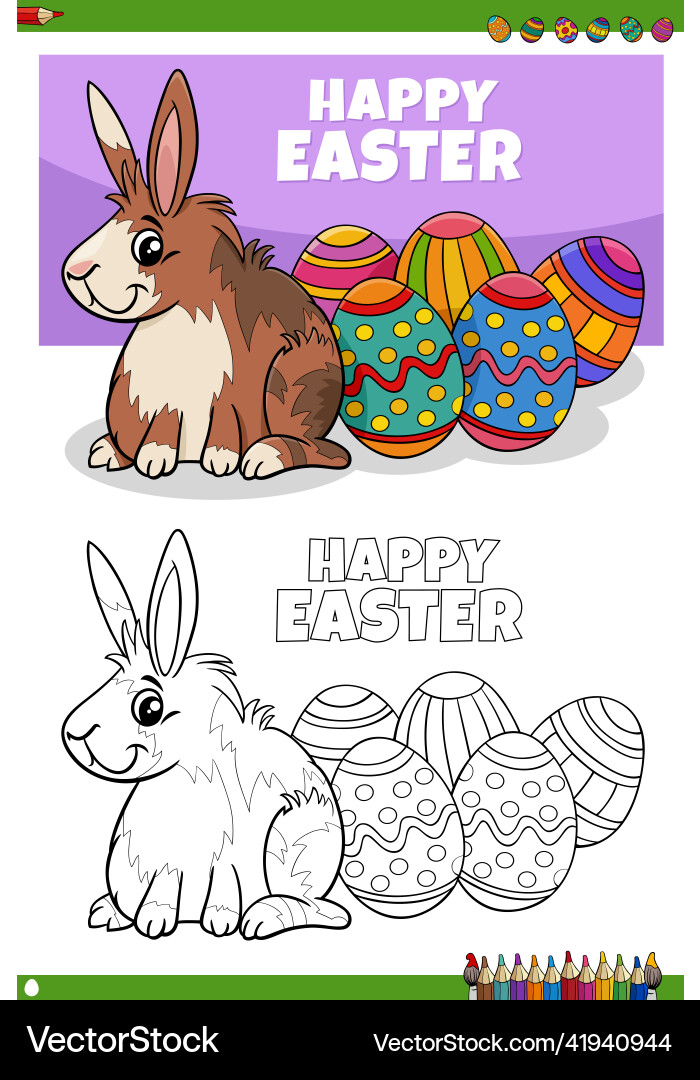 Easter bunny character with eggs coloring book Vector Image
