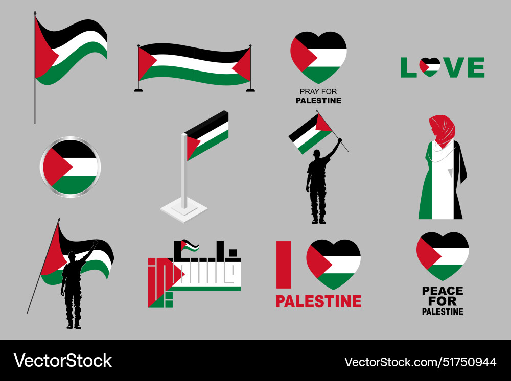 Flag of palestine set Royalty Free Vector Image