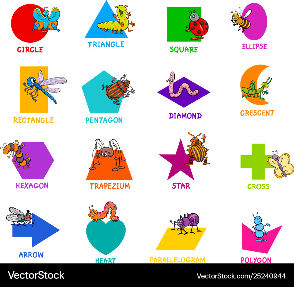 Geometric shapes with insect characters set Vector Image