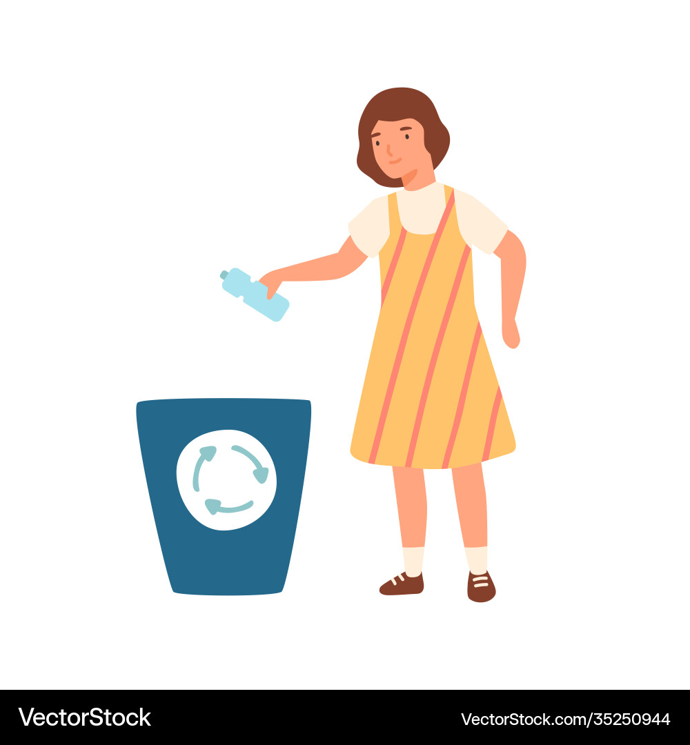 Girl throwing garbage in container kid dropping Vector Image