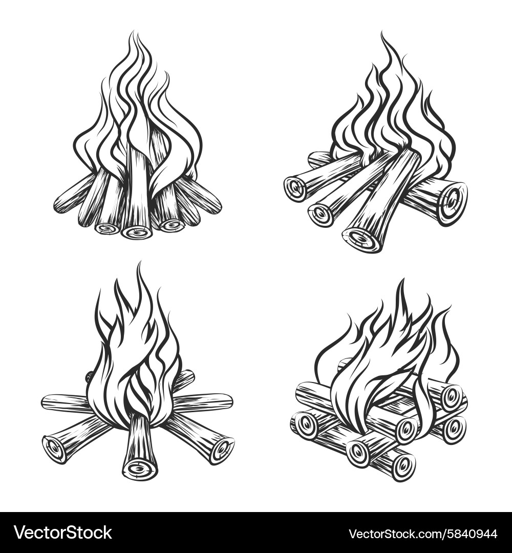 Hand drawn bonfire set Royalty Free Vector Image