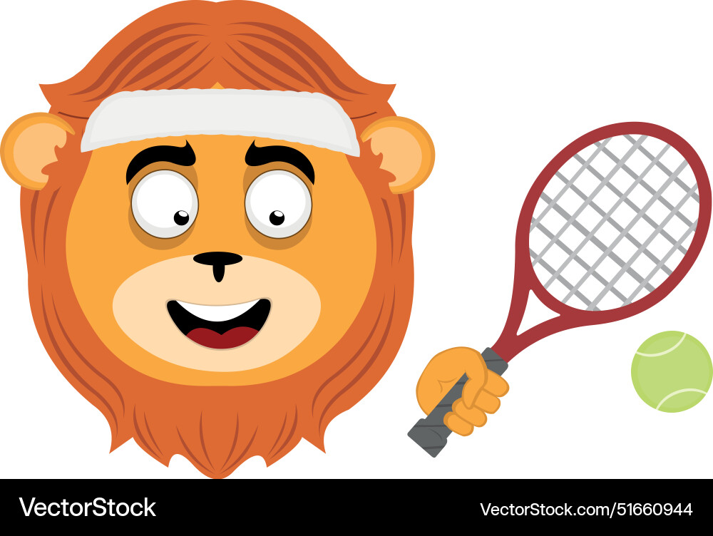 Lion head hand racket ball tennis Royalty Free Vector Image