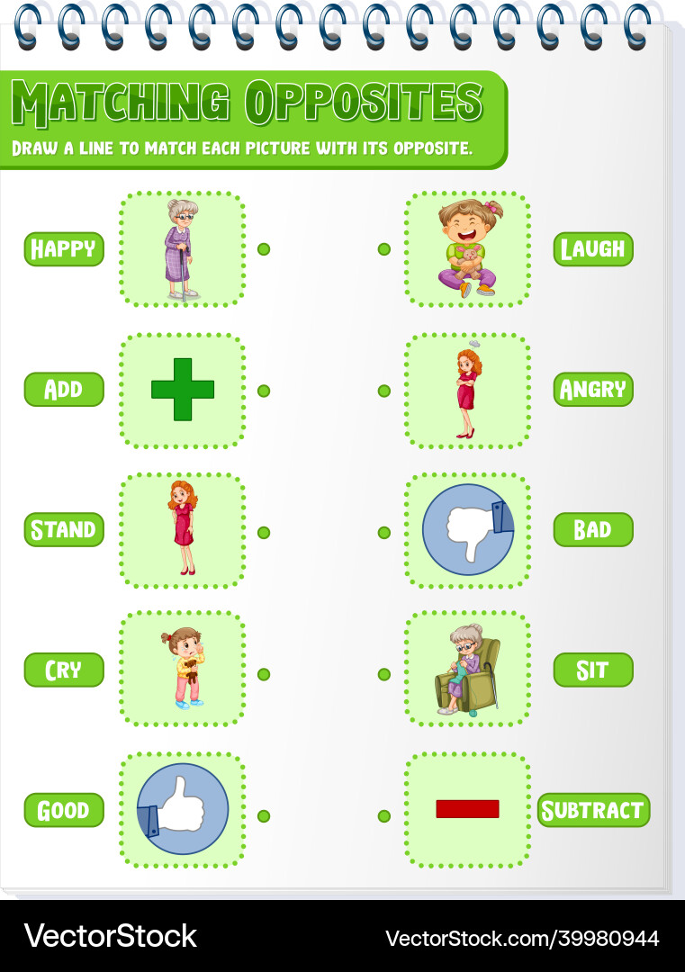 Matching opposite words worksheet template Vector Image