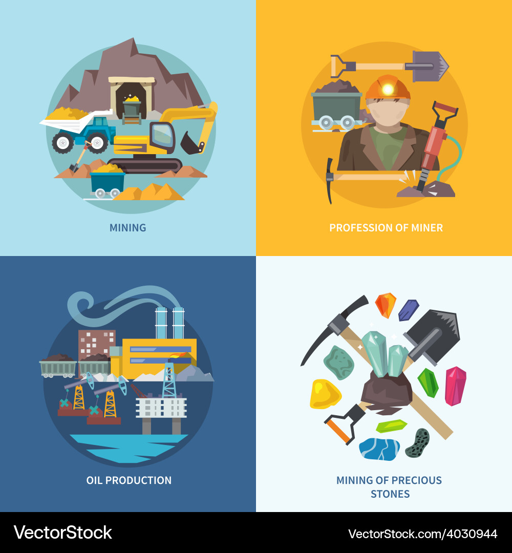 Mining Flat Set Icons Royalty Free Vector Image