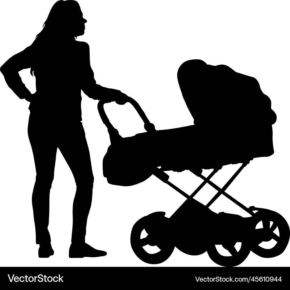 Silhouettes walkings mothers with baby strollers Vector Image