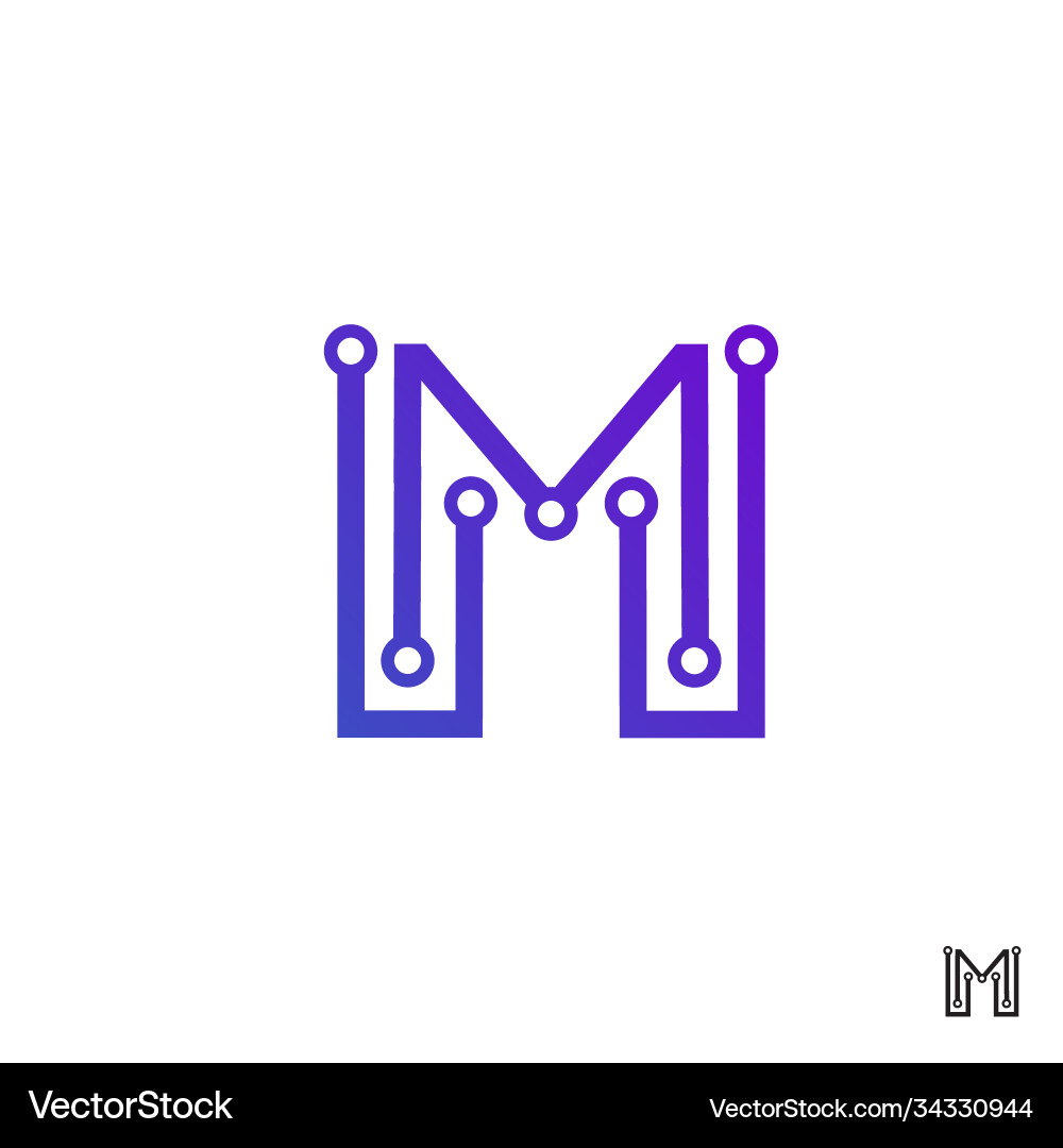 Tech m logo design initial technology Royalty Free Vector