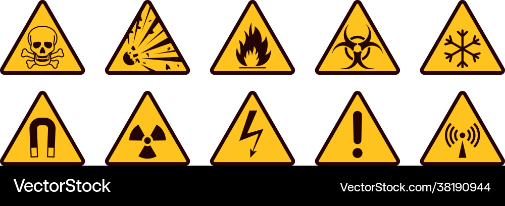 Warning signs realistic caution icons yellow Vector Image