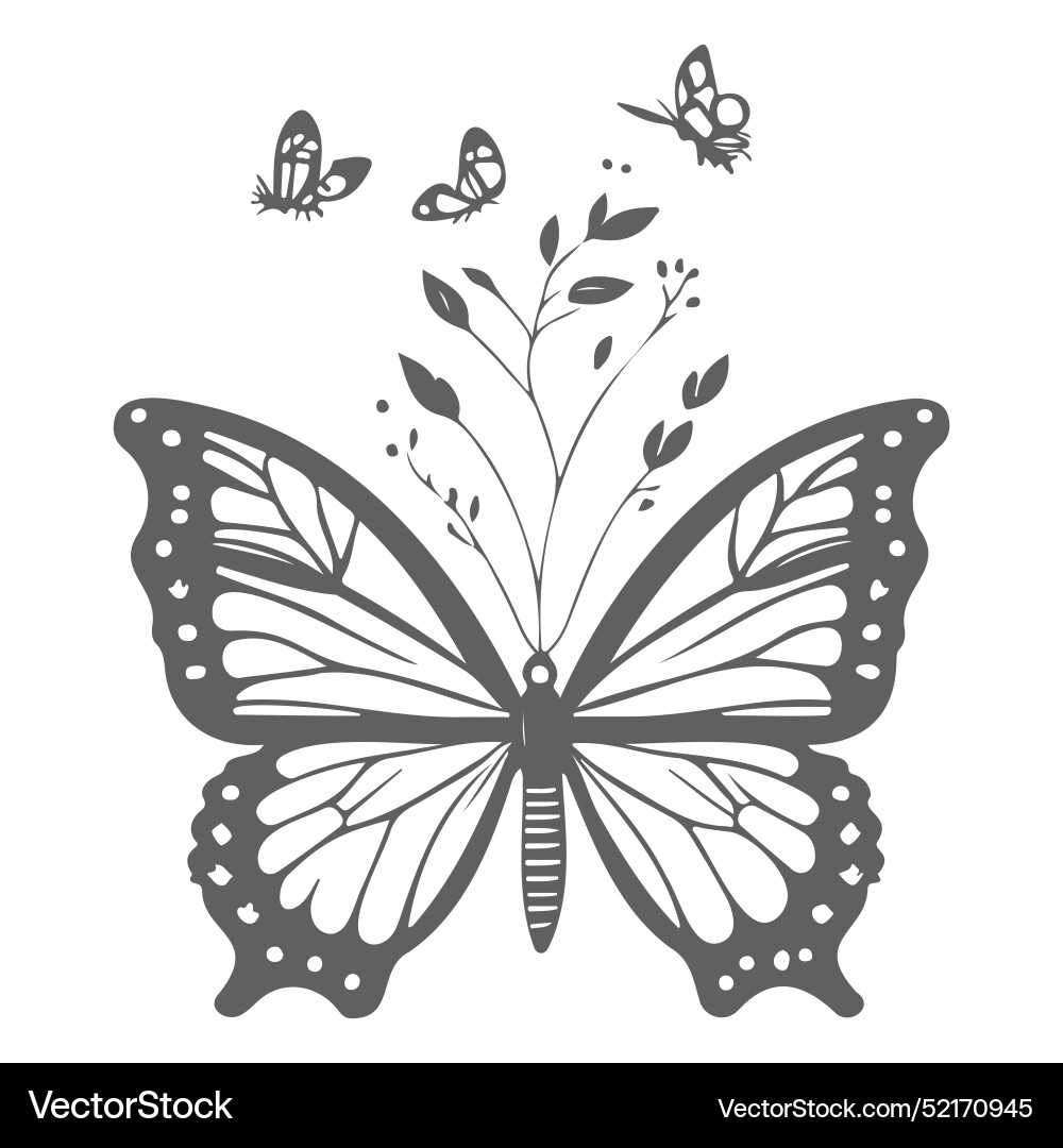 Animal butterfly sketch grey Royalty Free Vector Image