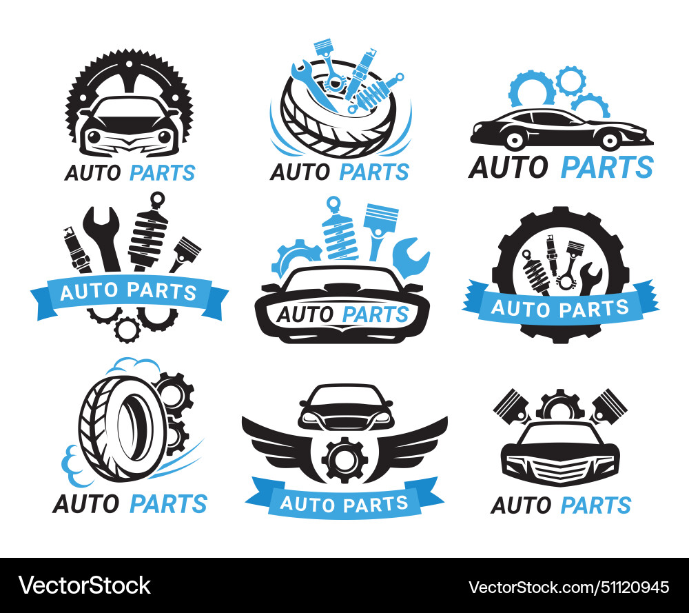 Auto parts minimalist logo design template set Vector Image
