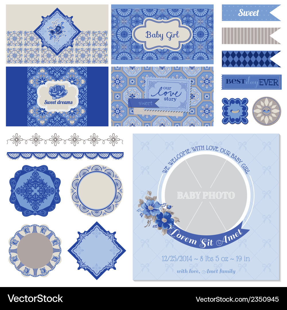 Baby shower flower party set Royalty Free Vector Image