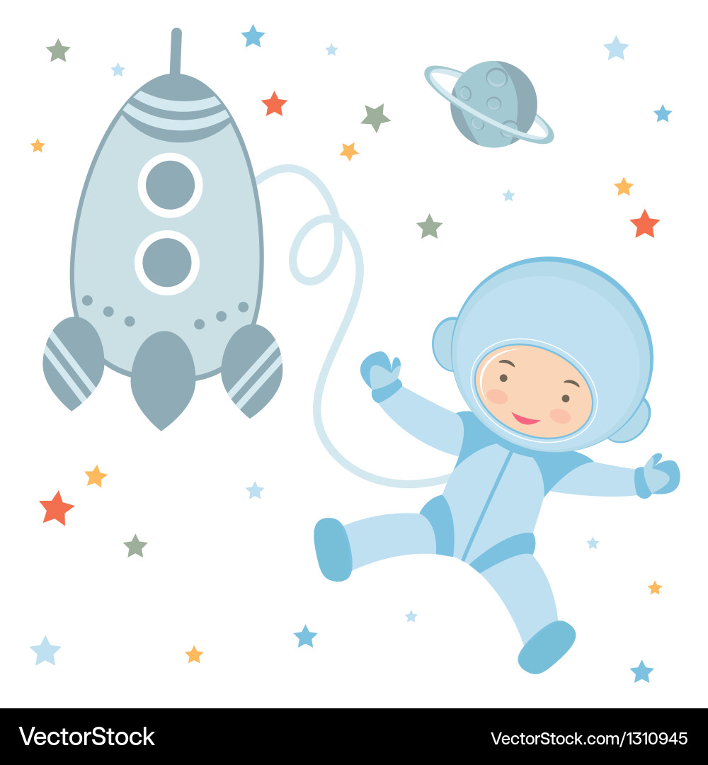 Cute Astronaut and Rocket in Space Royalty Free Vector Image