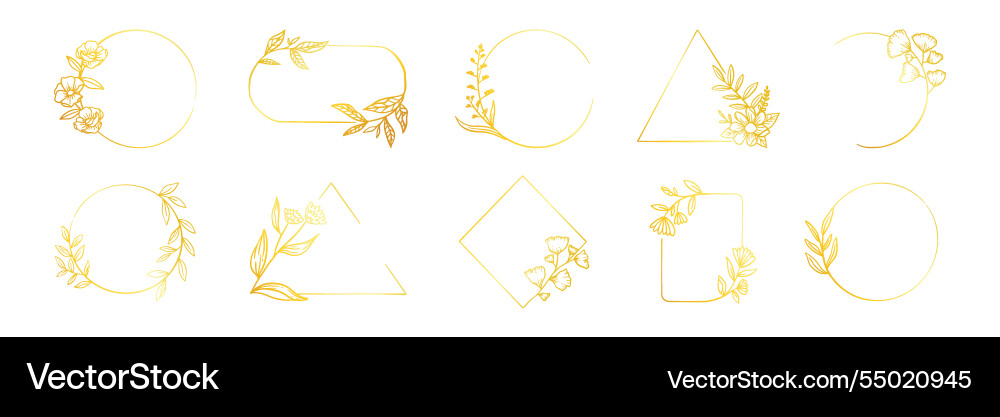 Hand drawn floral frames with flowers branch Vector Image