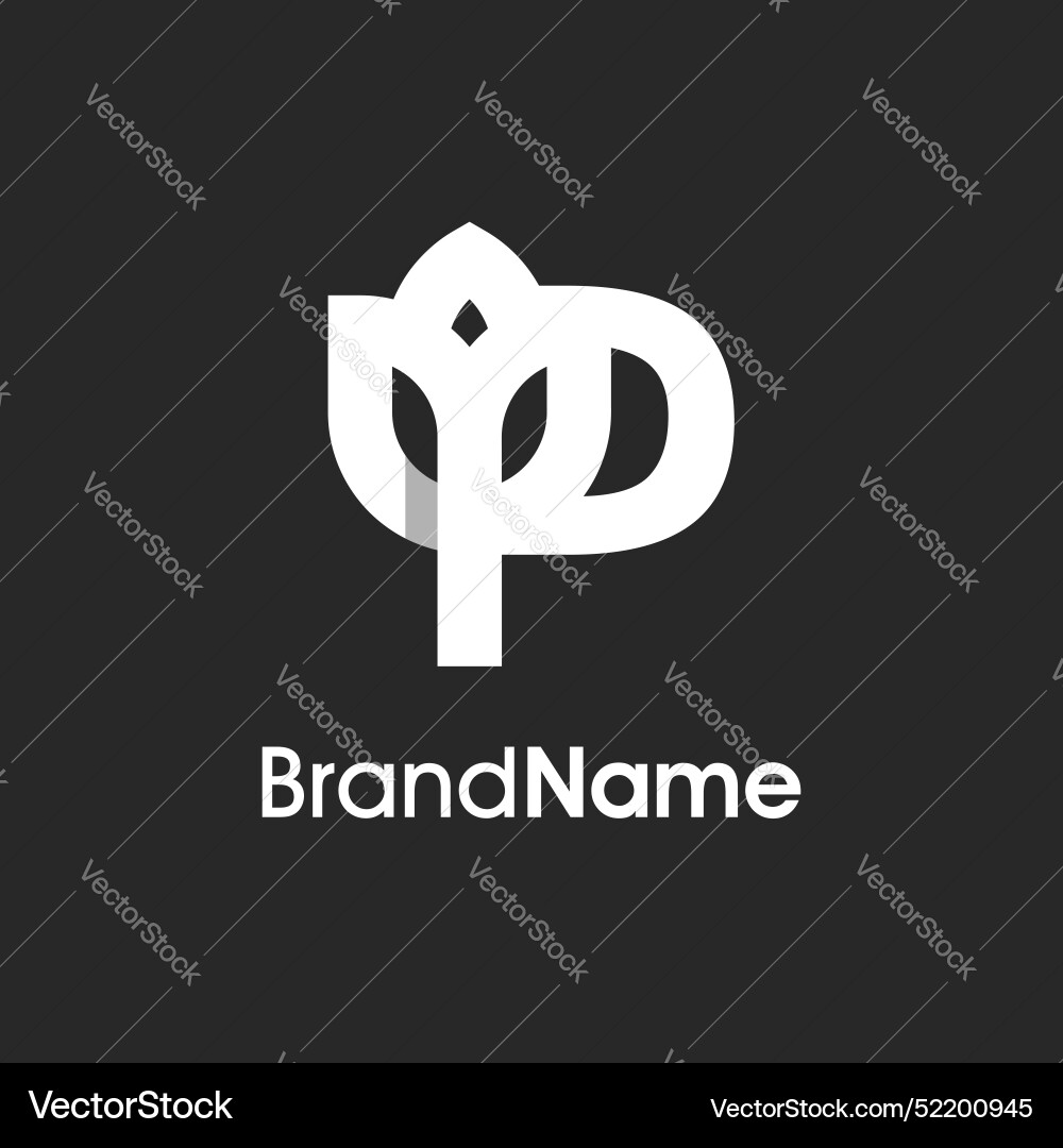 Stylish initial p tulip flower logo Royalty Free Vector