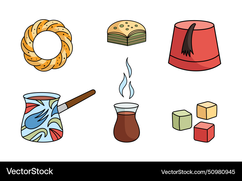Turkish traditional tea party elements set Vector Image