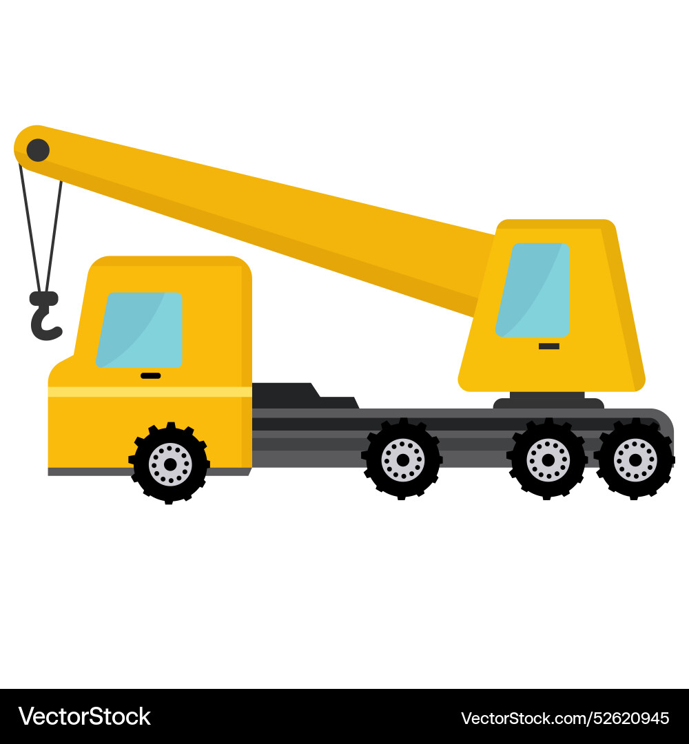 Yellow truck with crane flat icon design Vector Image