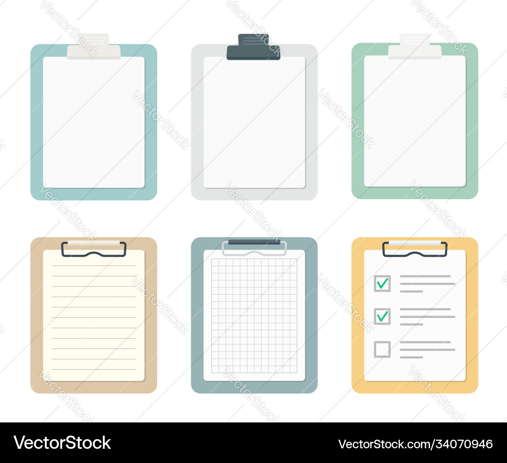 Colored clipboards with paper sheets set Vector Image