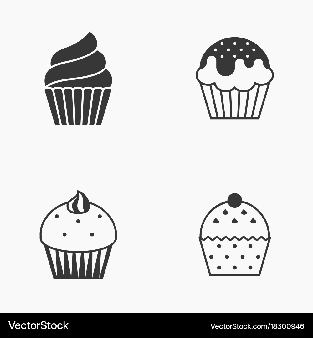 Cupcake icon set silhouette Royalty Free Vector Image