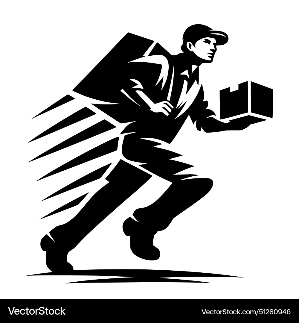 Delivery boy black and white Royalty Free Vector Image