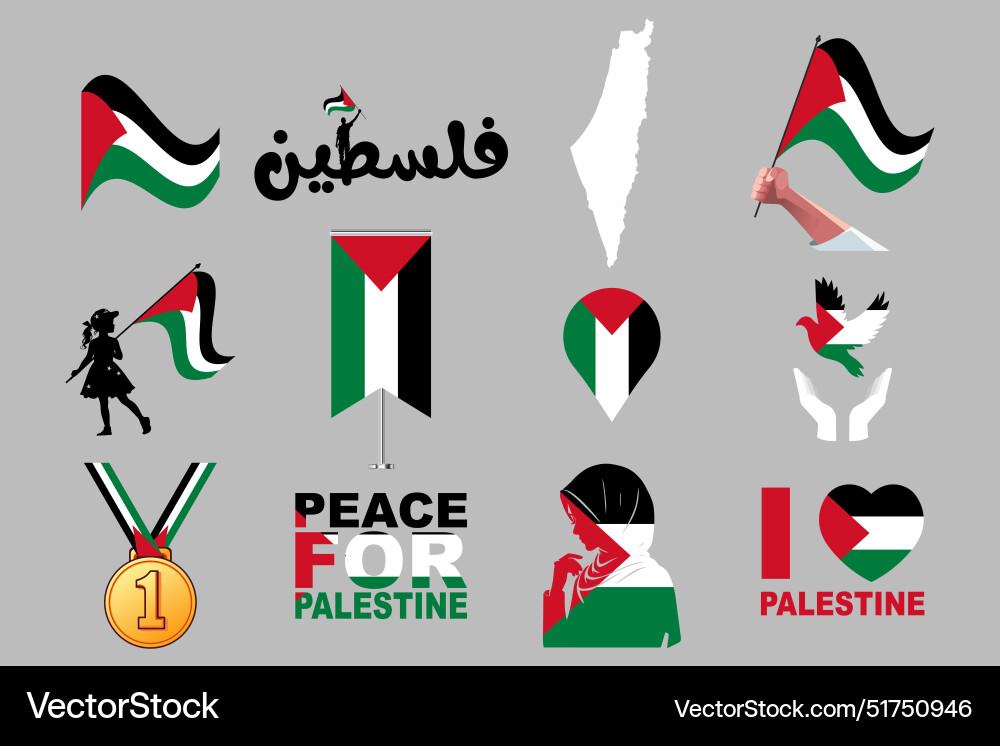 Flag of palestine set Royalty Free Vector Image