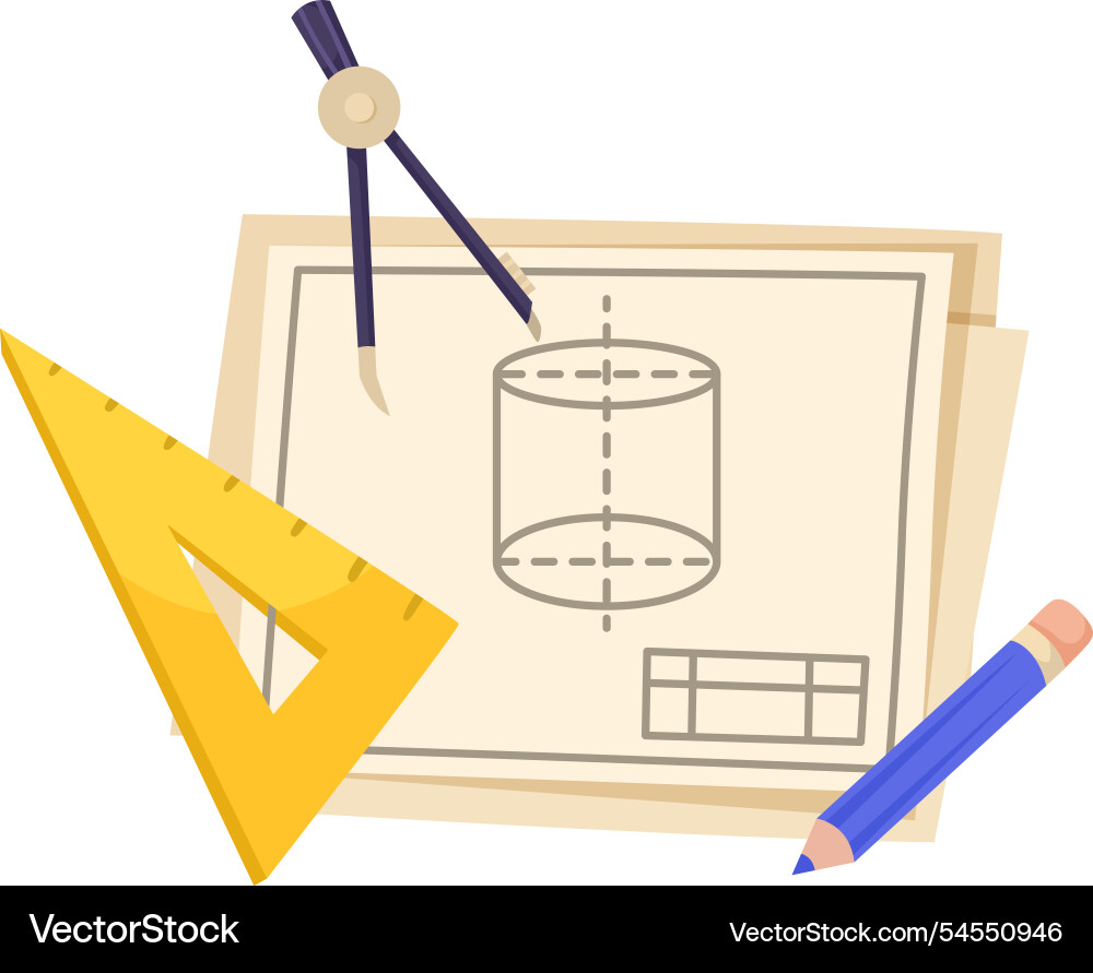 Geometry ruler and draft as school education item Vector Image