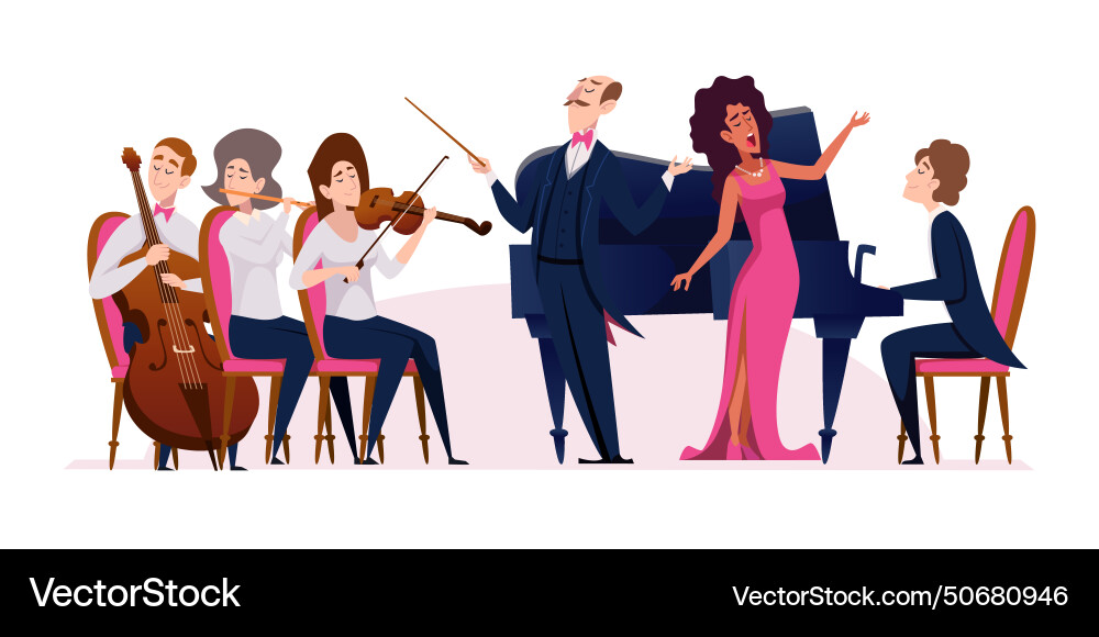 Orchestra band classical musicians cartoon Vector Image
