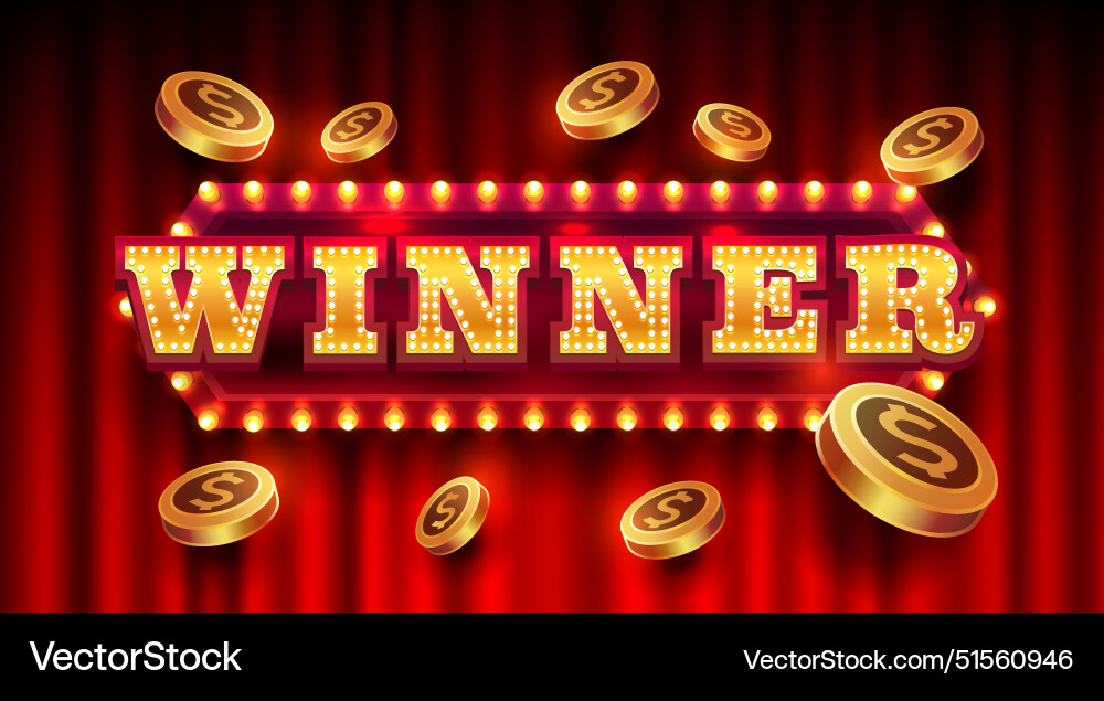 Winner frame label slot sign machine night vegas Vector Image