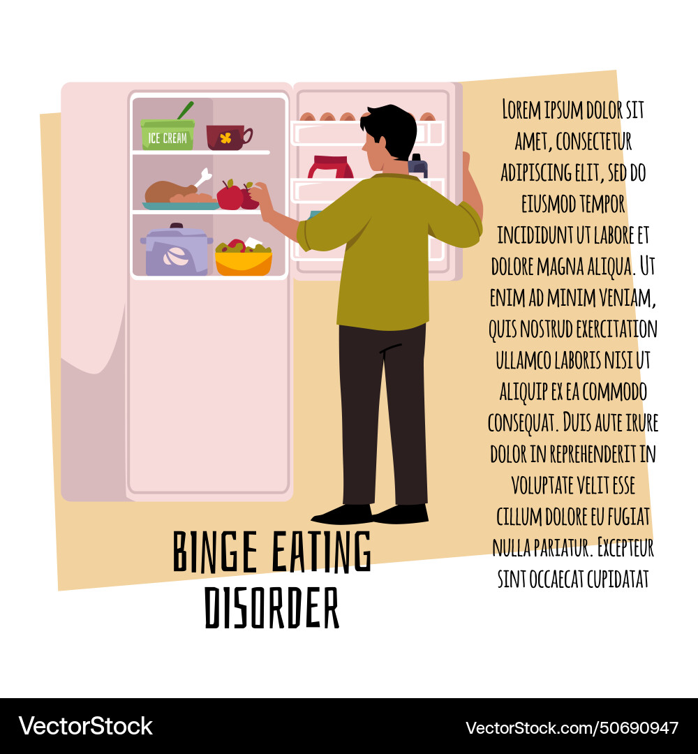 Binge eating disorder poster man standing Vector Image
