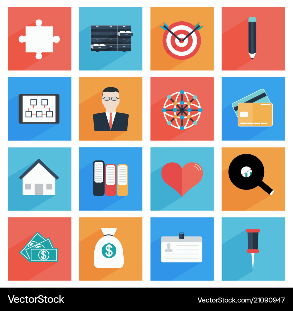 Business & Office Icons - Flat Style Vector Image