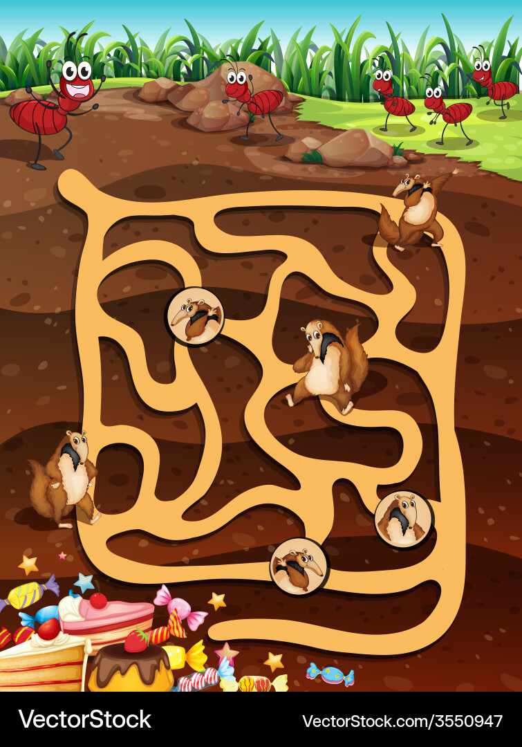 Intricate Maze with Underground Creatures Vector Image