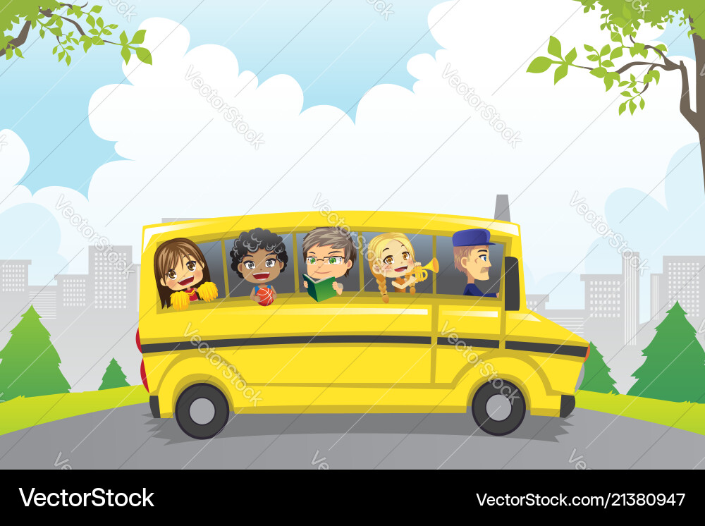 Kids in school bus Royalty Free Vector Image - VectorStock