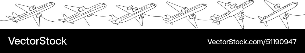 Plane set air transport one line continuous Vector Image