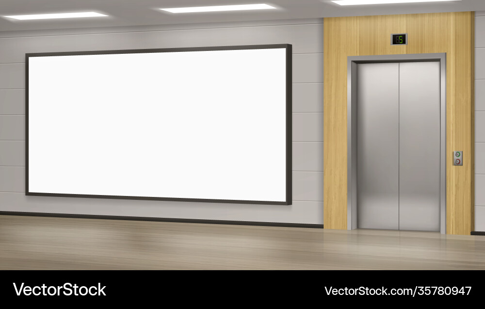 Realistic elevator with close door and ad poster Vector Image