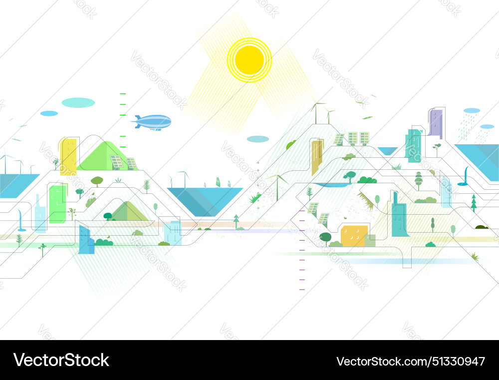 River sea lake with city Royalty Free Vector Image