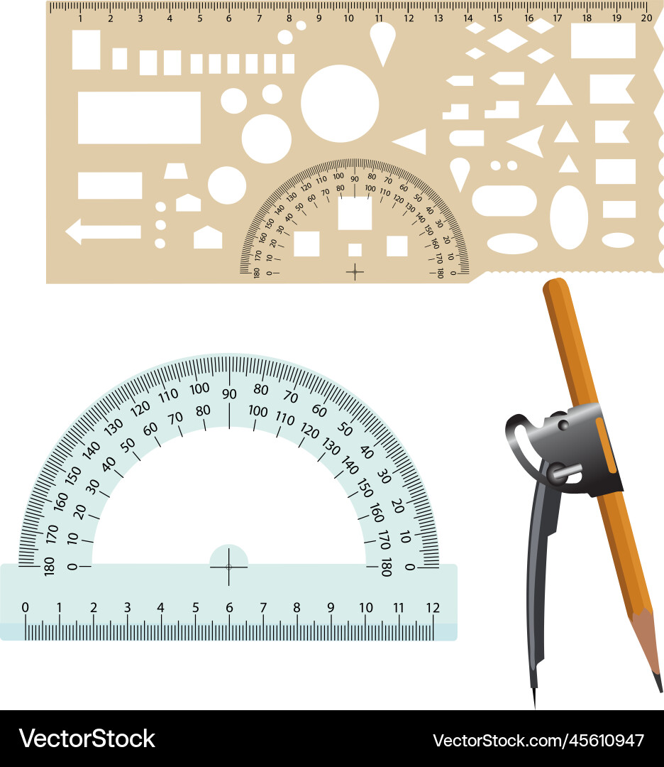 Ruler compasses and protractor drawing tools Vector Image
