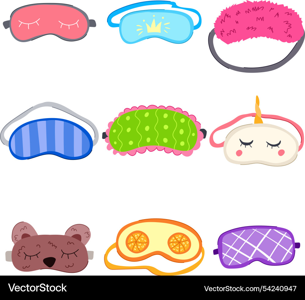 Sleep mask eye set cartoon Royalty Free Vector Image