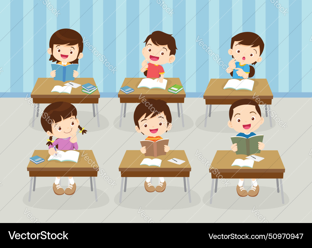 Students and teacher in classroom Royalty Free Vector Image