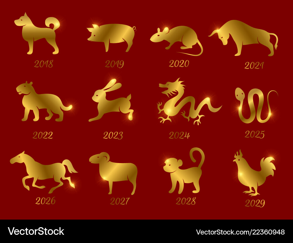 Chinese Zodiac Animals - Gold Royalty Free Vector Image