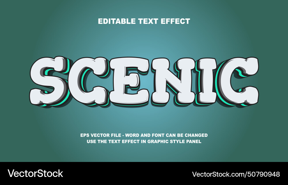 Editable text effect scenic 3d template Royalty Free Vector