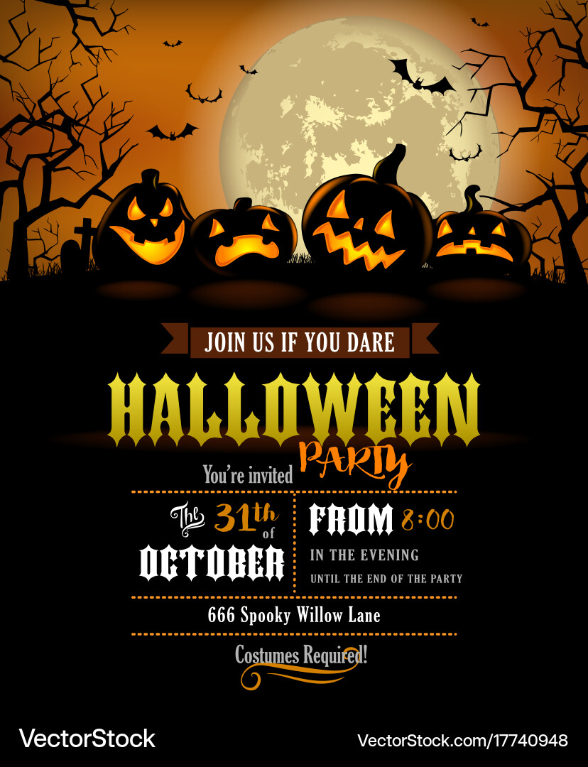 Halloween party invitation with scary pumpkins Vector Image