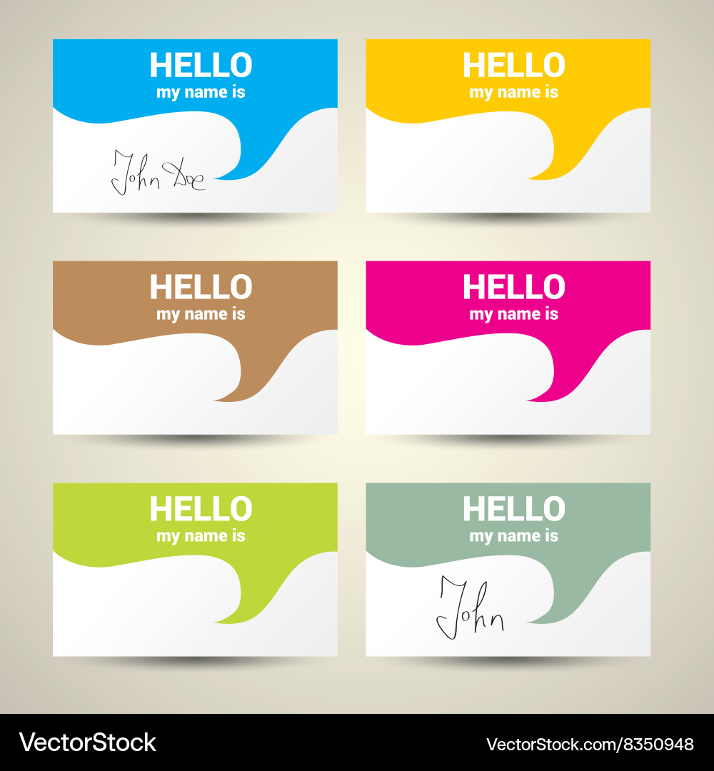 Hello my name is tag set Royalty Free Vector Image