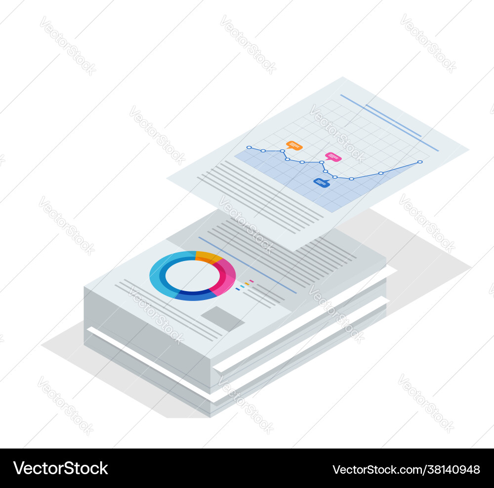 Isometric Stack of Documents - Bureaucracy Vector Image