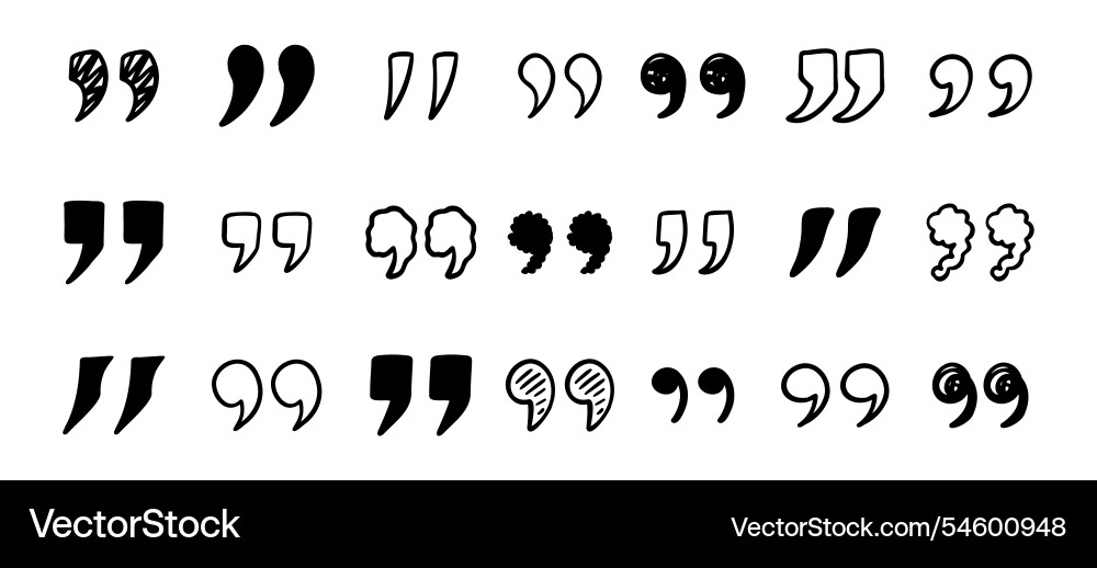 Quotation mark doodle hand drawn set Royalty Free Vector