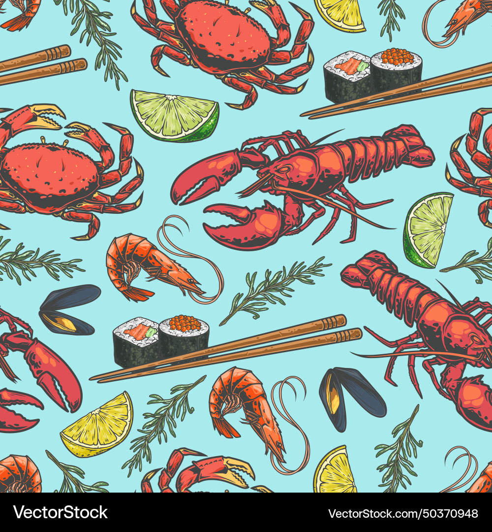 Seafood dinner colorful seamless pattern Vector Image