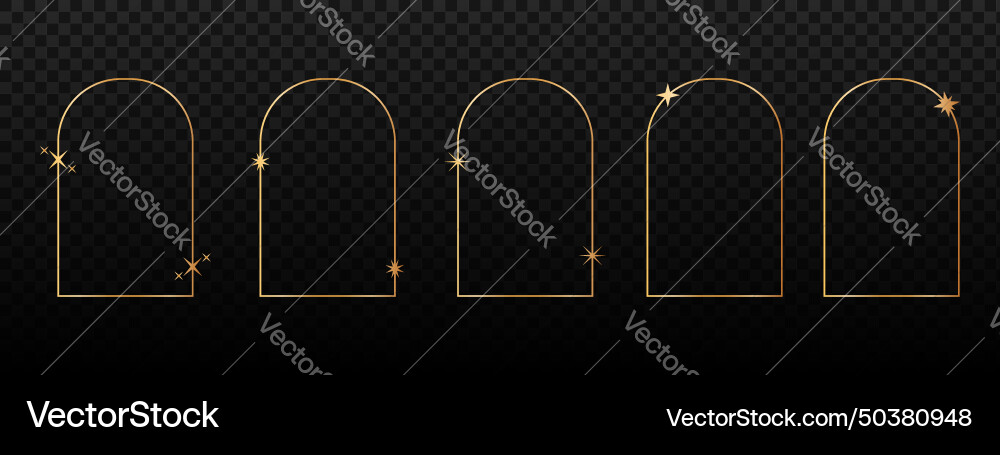 Set of golden boho frames collection aesthetic Vector Image