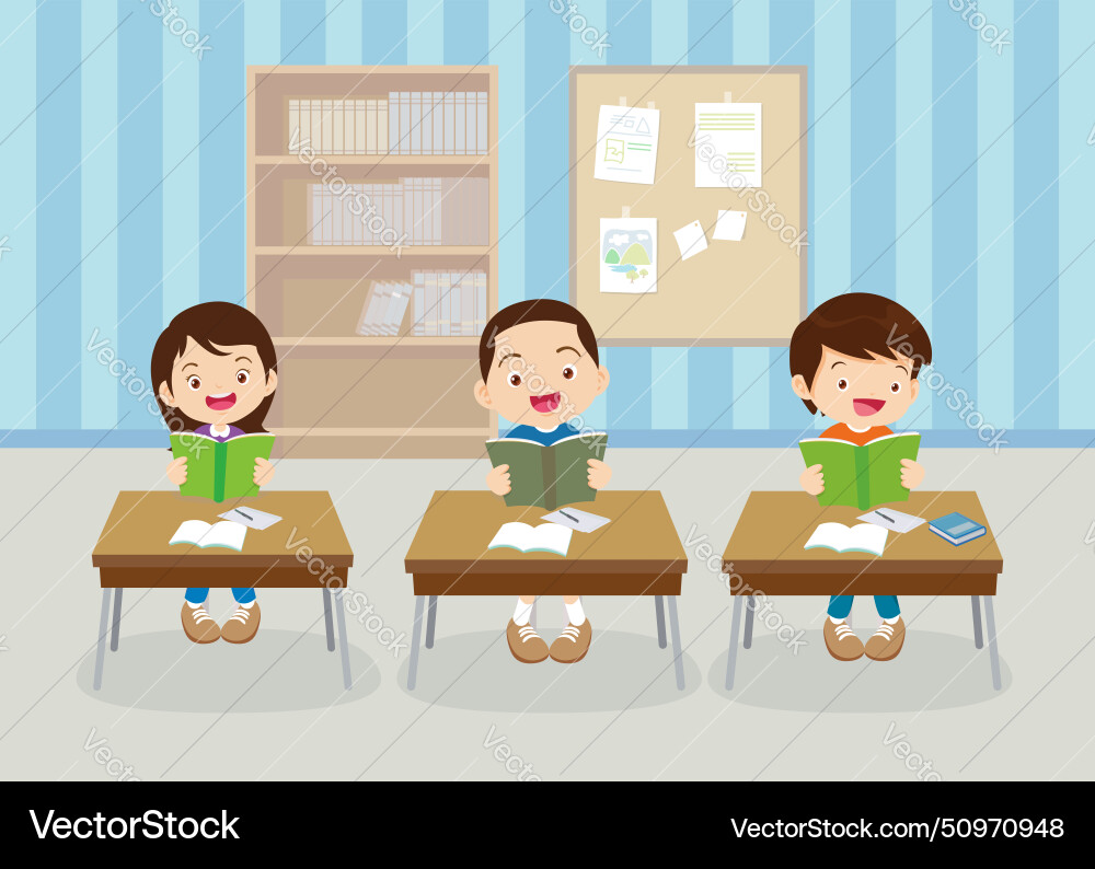 Students and teacher in classroom Royalty Free Vector Image