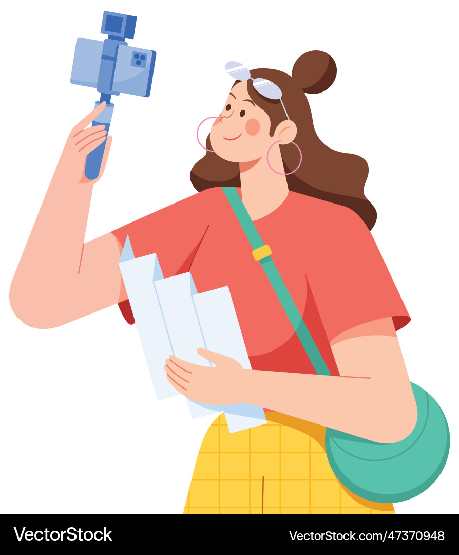 Travel vlogger on white Royalty Free Vector Image