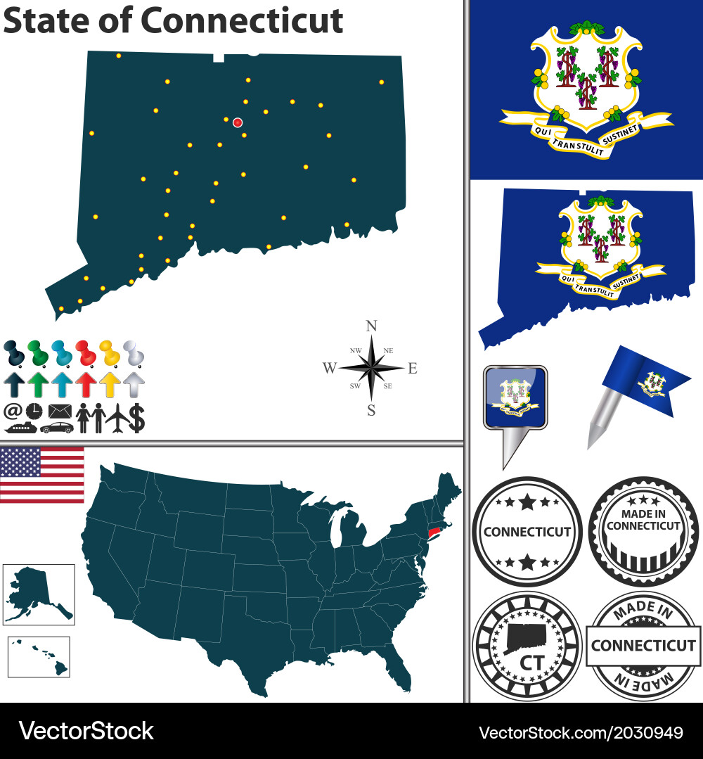 Map of connecticut Royalty Free Vector Image - VectorStock
